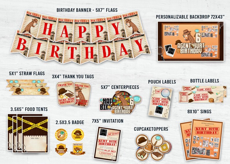 Printable Little Detective Birthday Pack | Personalizable Baby Spy Full ...