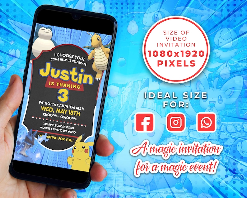 Personalized Poke Birthday Video Invitation | Animated Party Invite ...