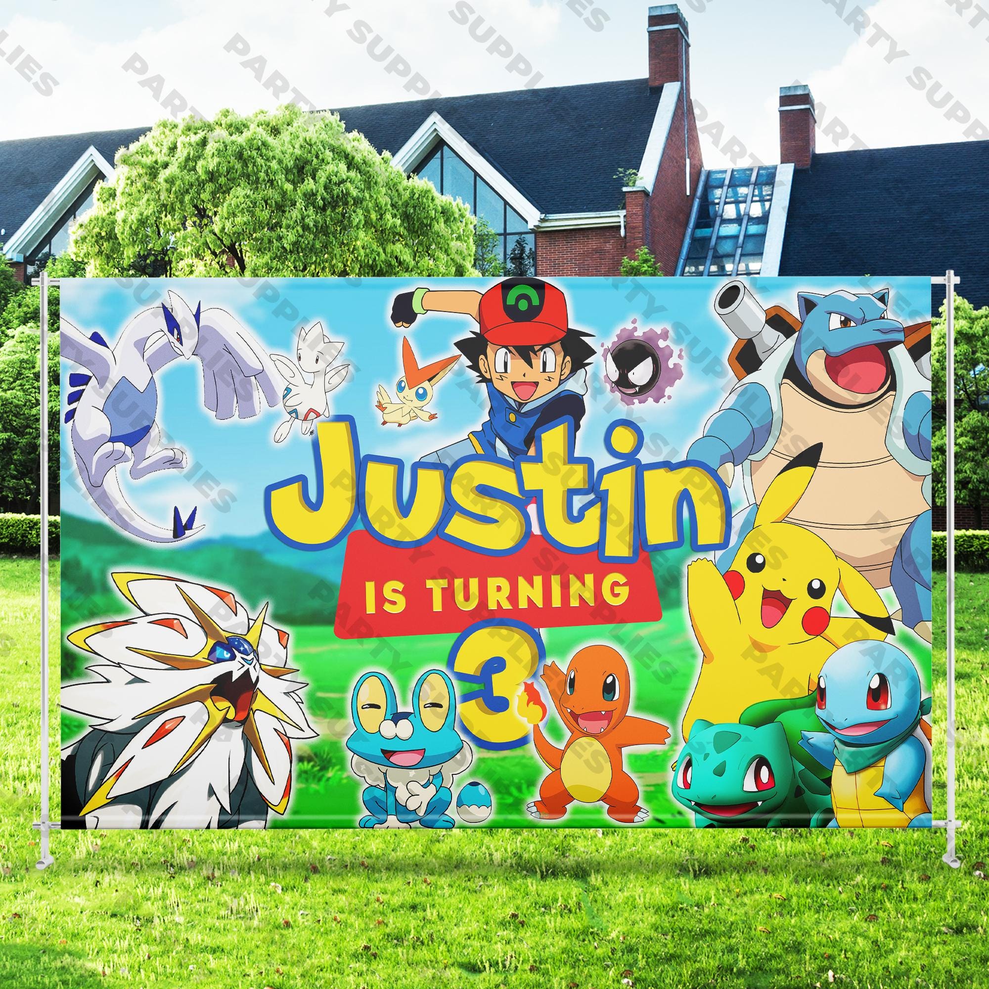 Printable Poke Backdrop Birthday Party Personalizable Mon Birthday ...