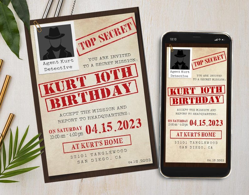 Printable Detective Birthday Invitation: Spy Party Theme (PDF) - Etsy