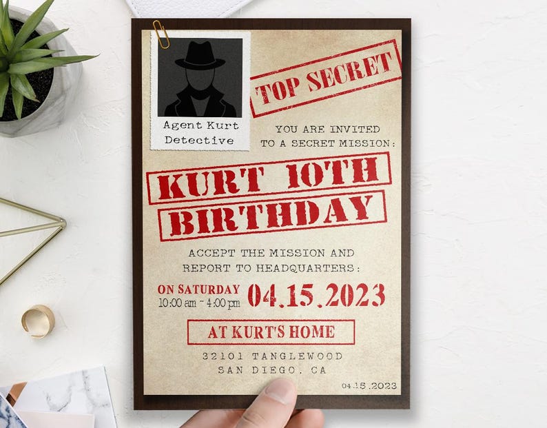 Printable Detective Birthday Invitation Personalizable Spy Full ...