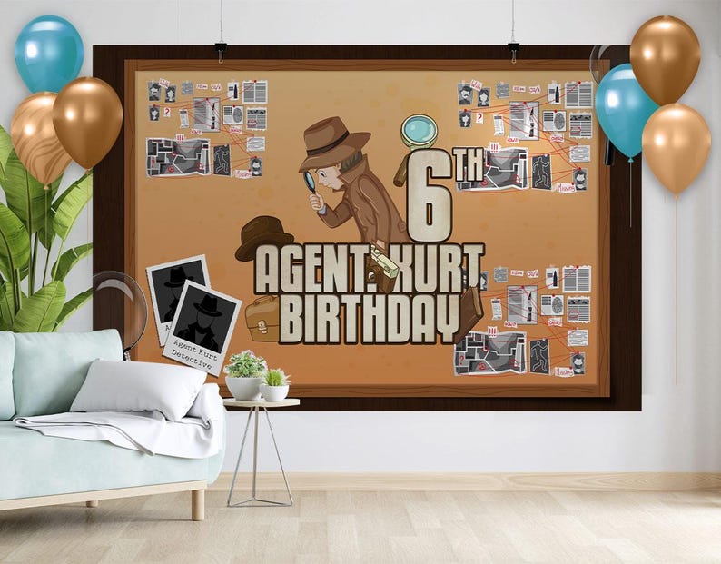 Personalized Detective Birthday Backdrop: Little Spy Party Decor (72x43 ...