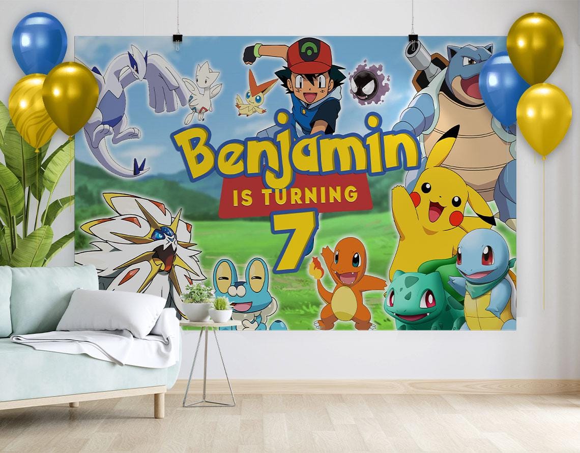 Printable Poke Backdrop Birthday Party | Personalizable Mon Birthday ...