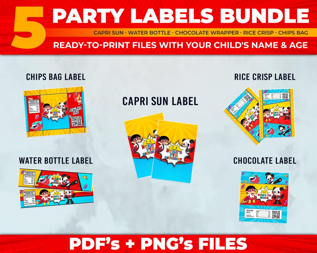 Ryan's Birthday Party Labels Bundle (digital Download) - Etsy