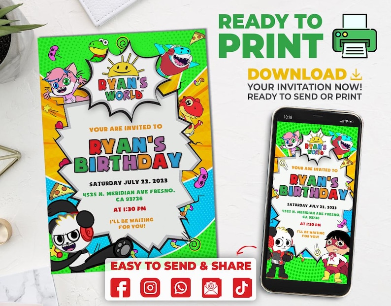 Ryan's World Birthday Invitation: Customizable Kids Party (PDF) - Etsy