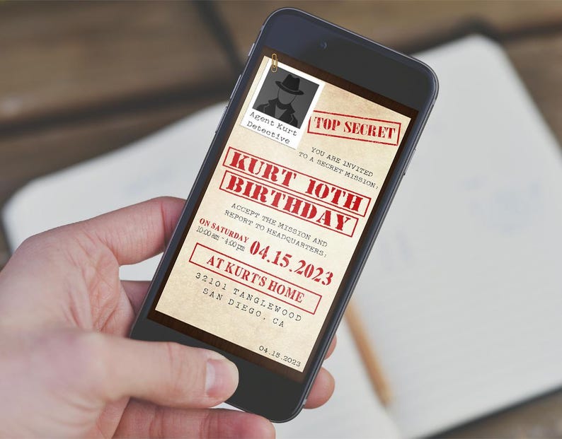 Printable Detective Birthday Invitation Personalizable Spy Full Birthday Invitation Party ...