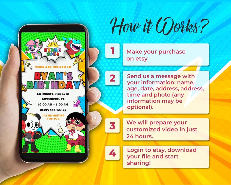 Printable Ryan's Birthday Video Invitations | Personalizable World ...