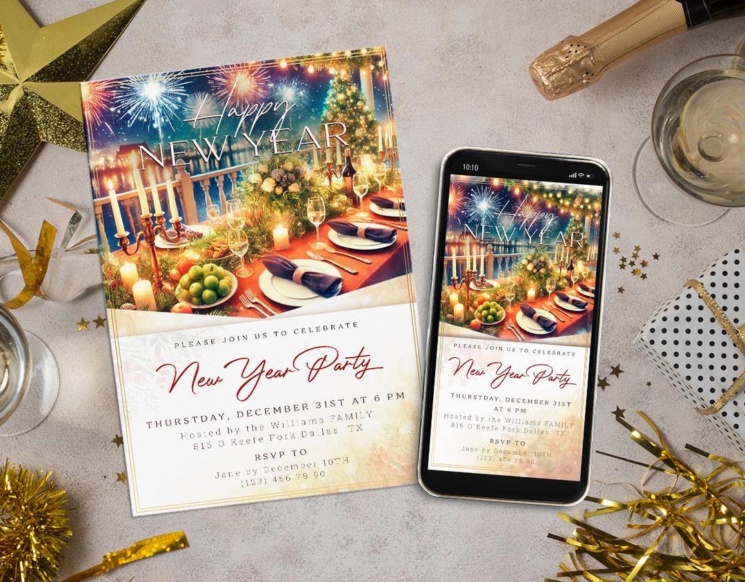 Personalizable New Year Party Invitation Custom Christmas Invitation ...