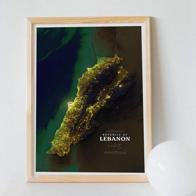 LEBANON Shaded Relief Map, DAY and NIGHT Style, A2 Size Printable, 300 ...