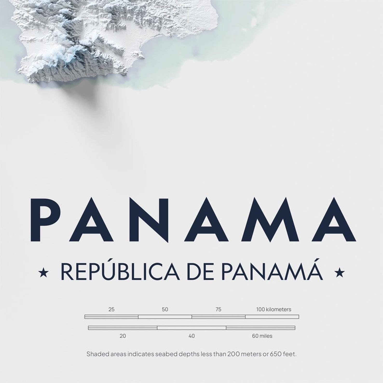 PANAMA 3 Maps Topographic Relief Map Printable Poster, 3 Monochrome ...
