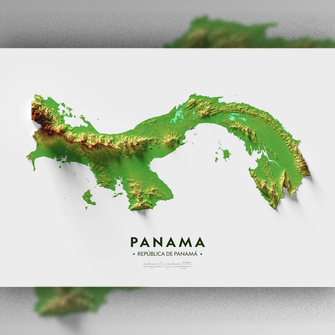 PANAMA Topographic Relief Map Printable Poster, 5 Styles in Hypsometric ...