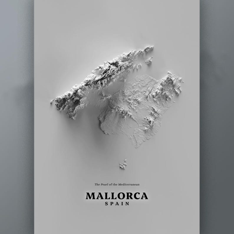MALLORCA Island Spain Printable Relief Topographic Map, Plain Clay ...