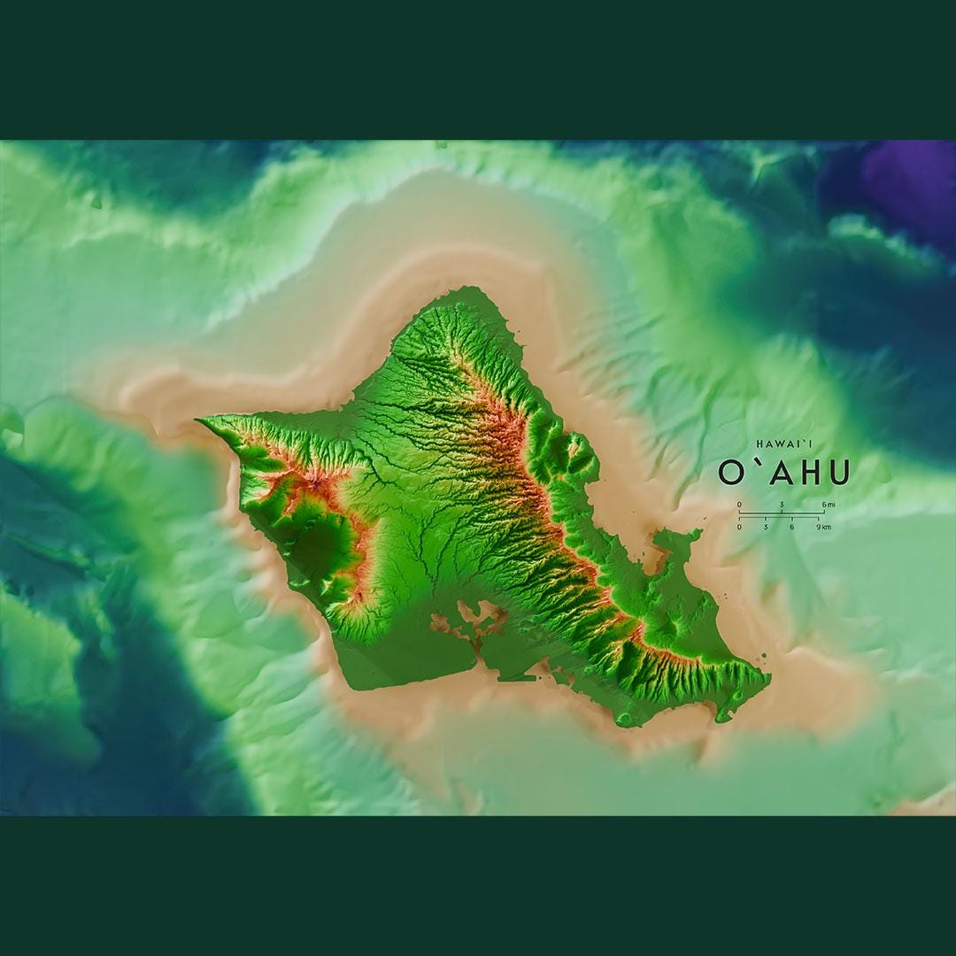 OAHU Island Shaded Relief Maps, A2 Size, COLORFUL, 200 Dpi Digital - Etsy