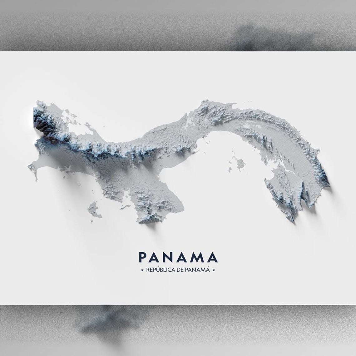 PANAMA Topographic Relief Map Printable Poster, 3 Monochrome Black ...