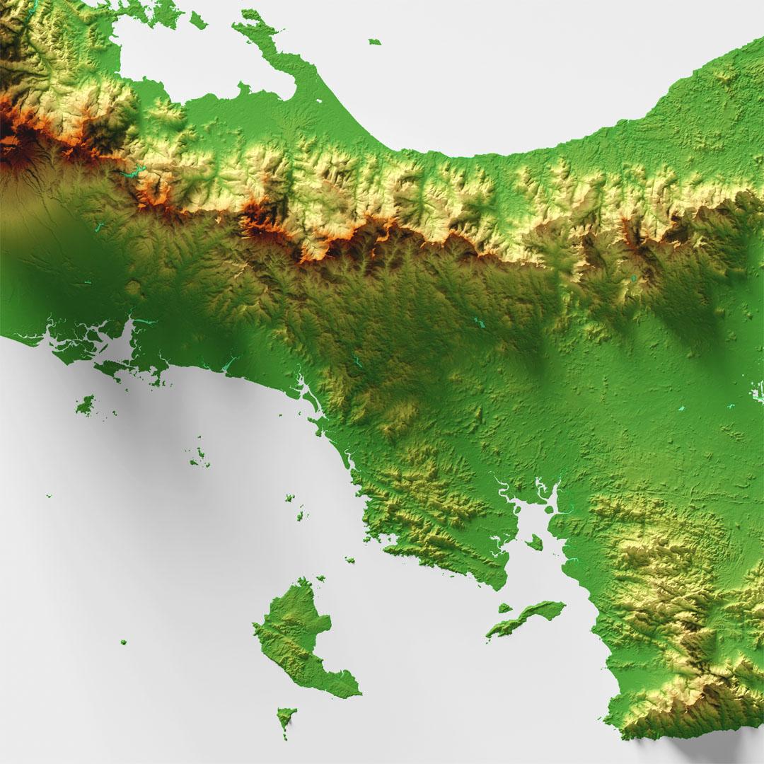 PANAMA Topographic Relief Map Printable Poster, 5 Styles in Hypsometric ...