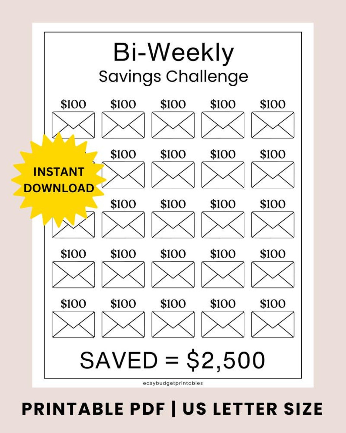 Bi-weekly Savings Challenge, Biweekly Savings Tracker, Printable ...