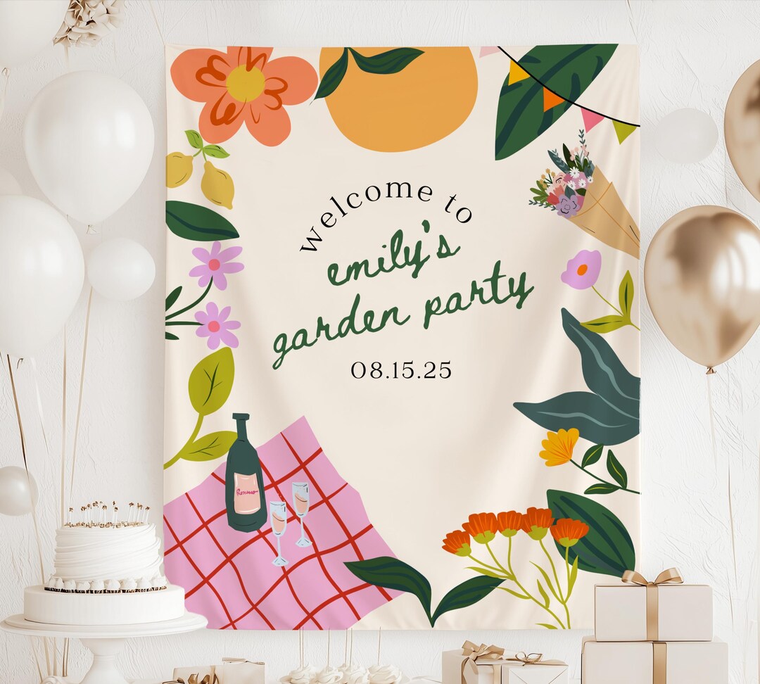Garden Party Banner, Garden Party Fabric Banner, Garden Party ...
