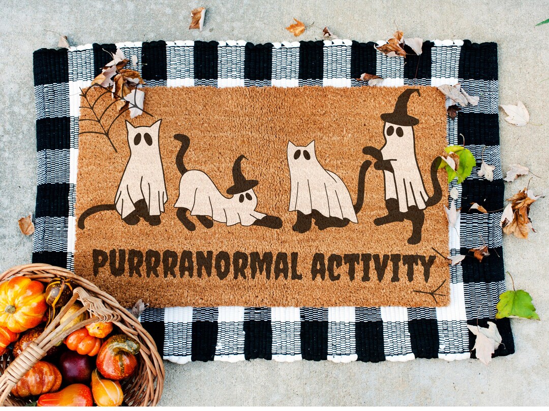 Funny Halloween Doormat Halloween Front Door Mat Cat Ghost Welcome Mat ...