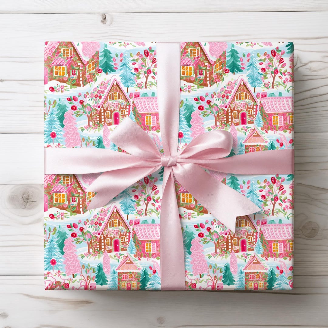 Preppy Pink Gingerbread Wrapping Paper, Gingerbread Gift Wrap, Preppy ...