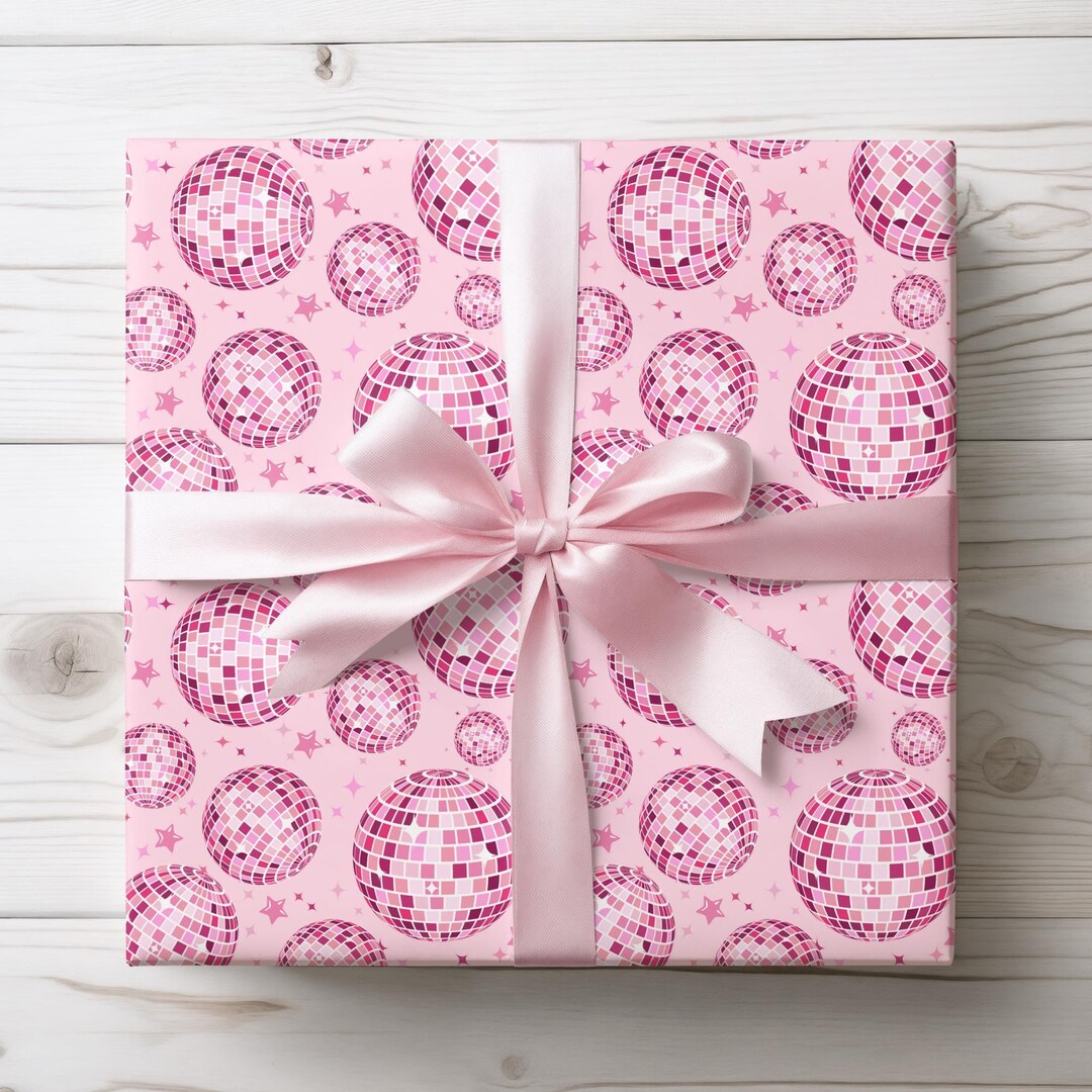 Pink Disco Ball Wrapping Paper, Disco Ball Print Gift Wrap, Pink Disco ...