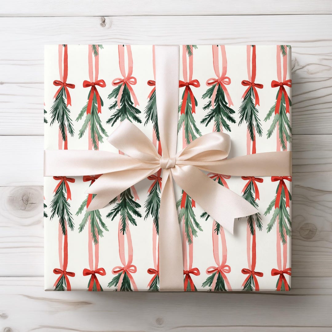 Mistletoe Wrapping Paper, Christmas Coquette Wrapping Paper, Watercolor ...