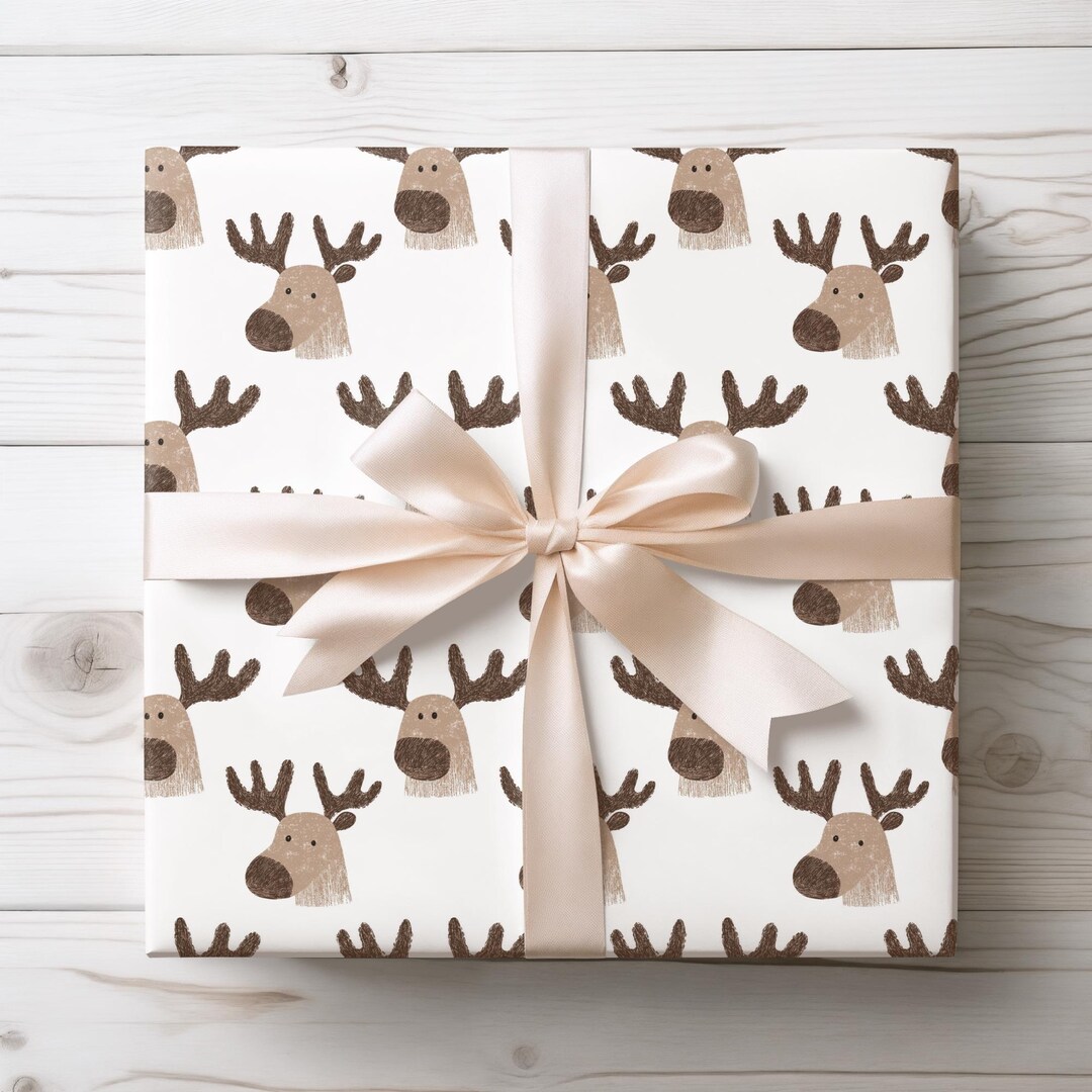Moose Wrapping Paper Roll, Boy Baby Shower Gift Wrap, Birthday Paper ...