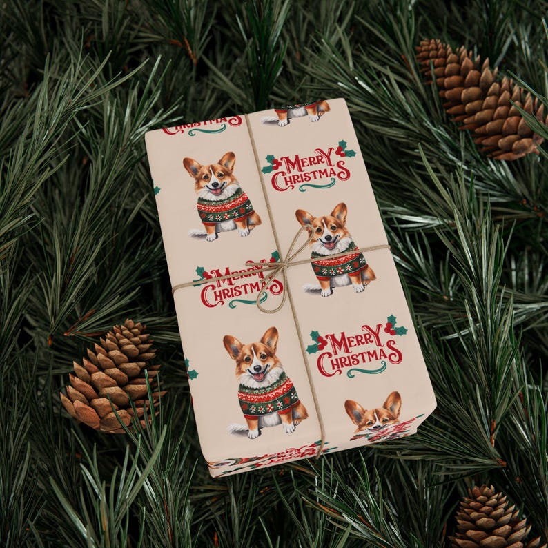 Corgi Christmas Wrapping Paper, Corgi Christmas Gift Wrap, Corgi Gifts ...