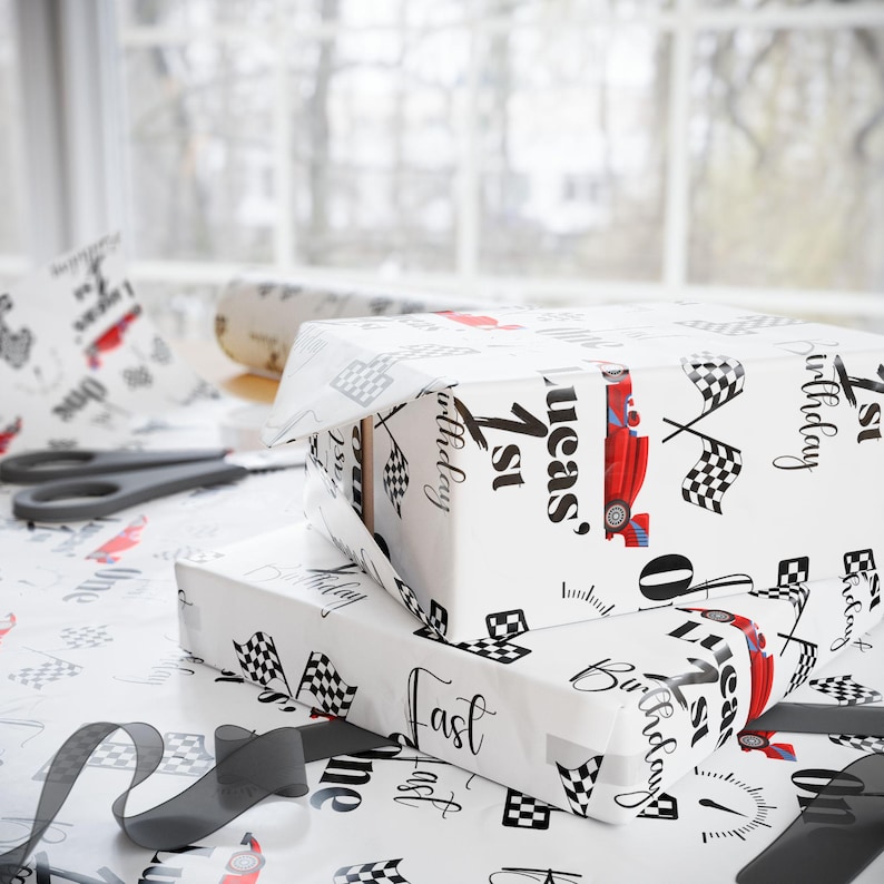 Fast One Birthday Wrapping Paper, Race Car Birthday Gift Wrap ...