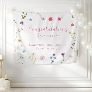 Wildflower Graduation Backdrop Banner, Wildflower Graduation Welcome ...