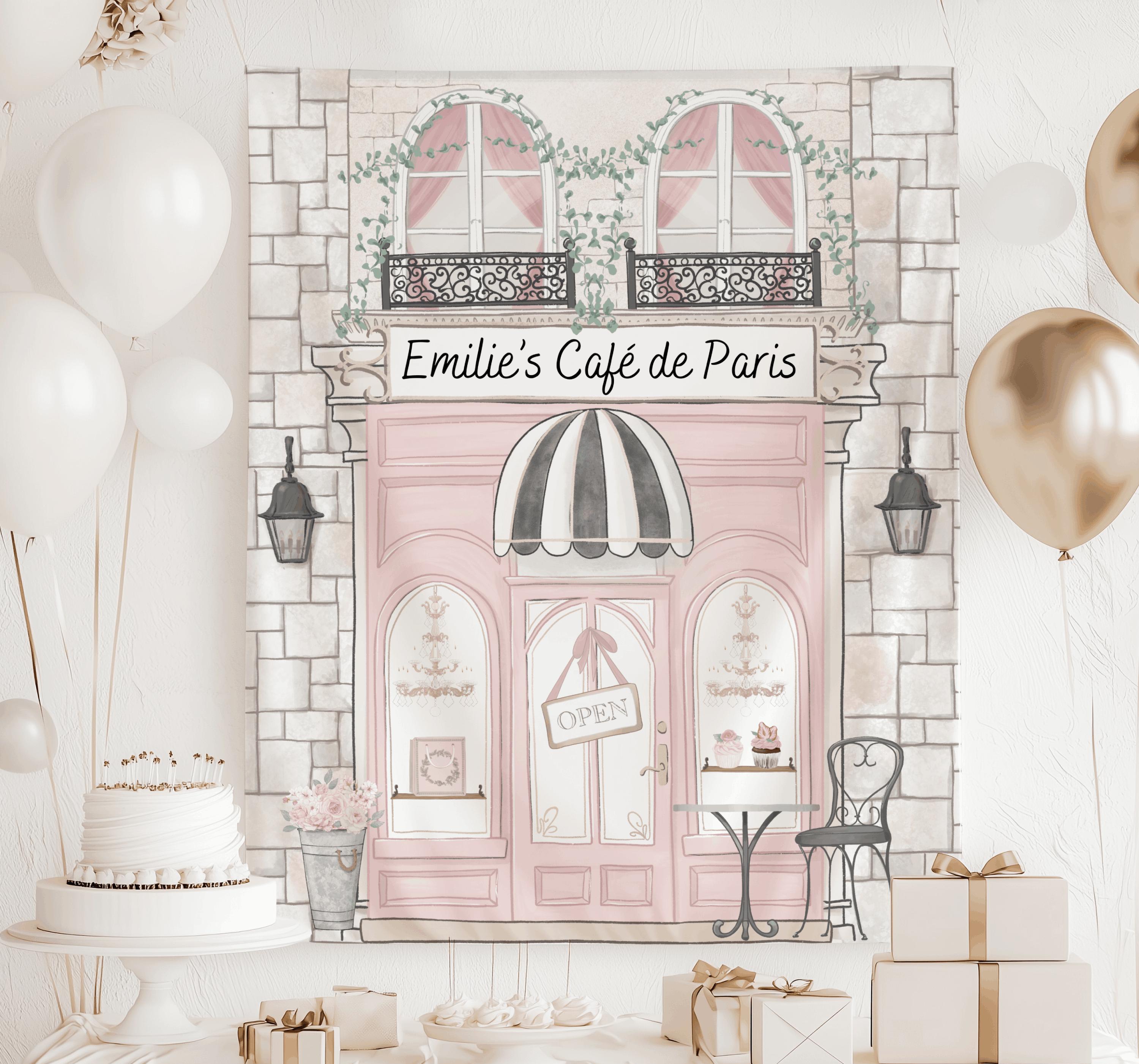 Parisian Cafe Backdrop, French Themed Party, Personalized Paris Cafe ...
