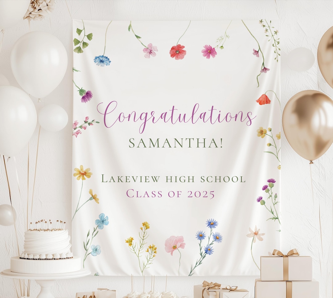 Wildflower Graduation Backdrop Banner, Wildflower Graduation Welcome ...