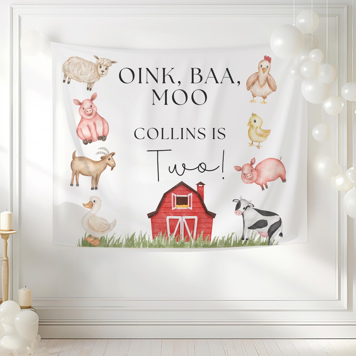 Oink Baa Moo I Am Two Banner, Farm 2nd Birthday Decorations, Oink Baa ...