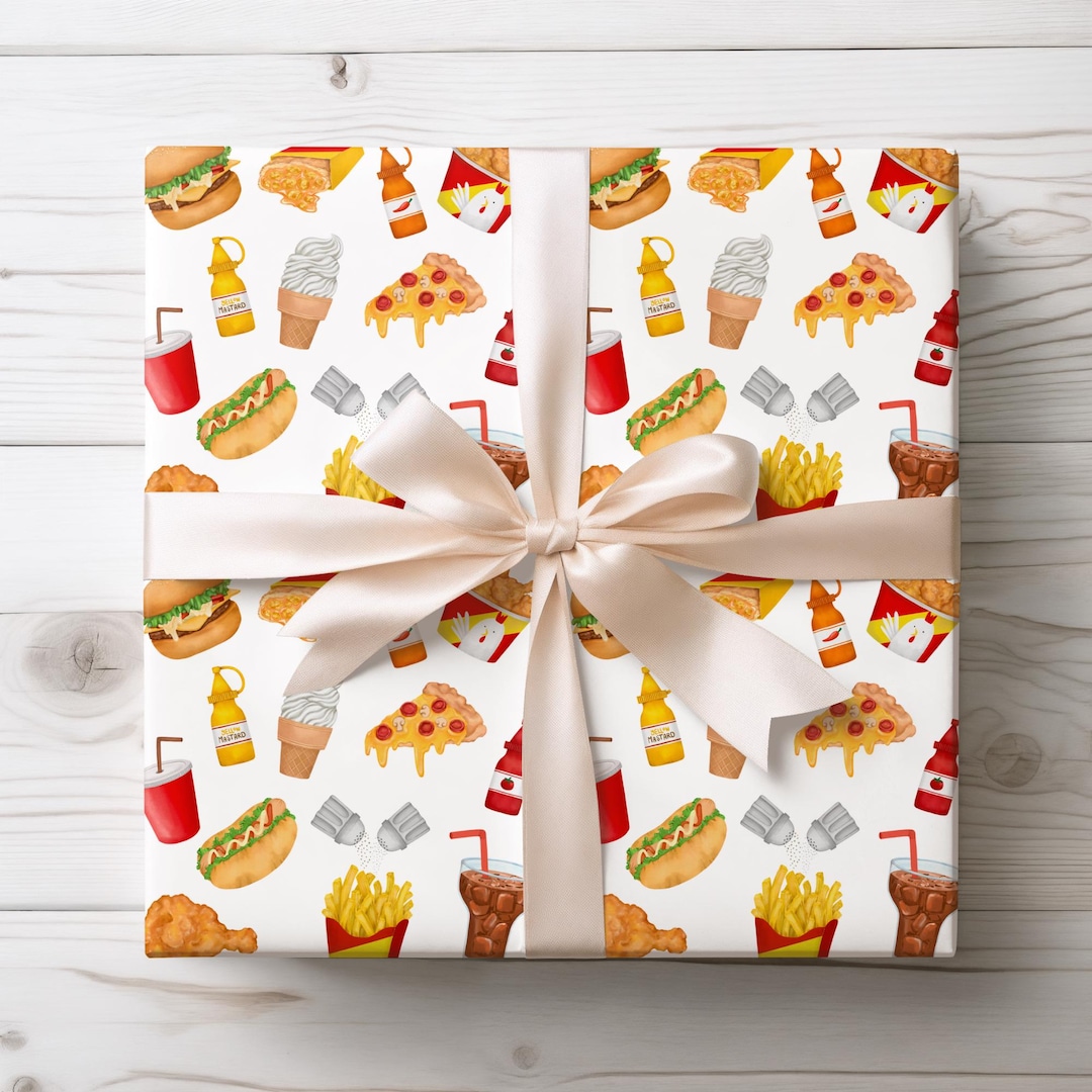 Fast Food Wrapping Paper, Food Lover Gift Wrap, Junk Food Gift Wrap ...