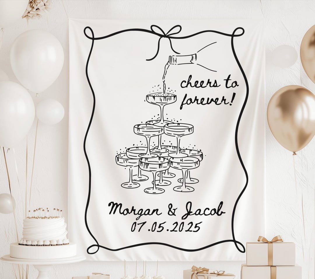 Cheers to Forever Banner, A Toast to Forever Sign, Champagne Tower Sign ...