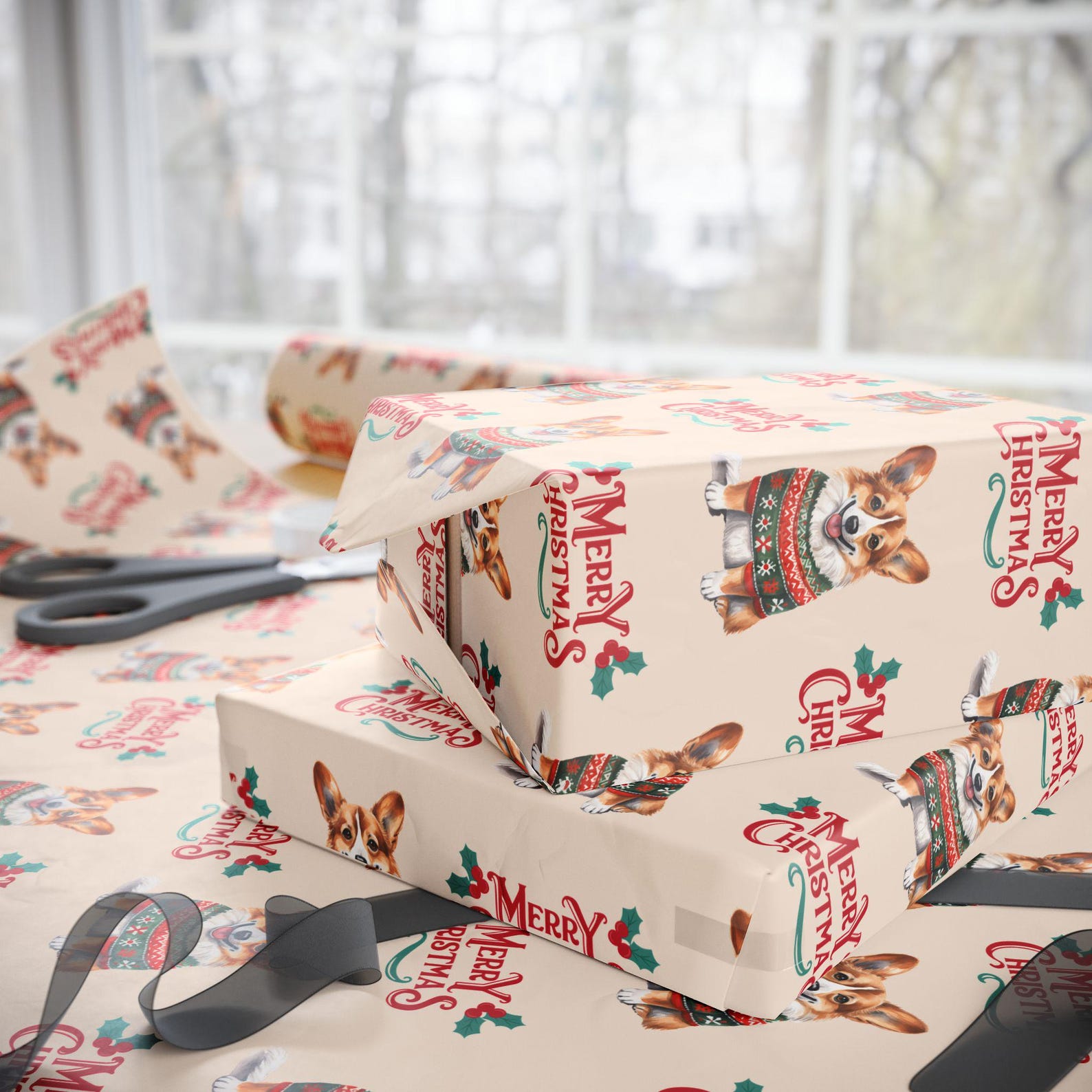 Corgi Christmas Wrapping Paper, Corgi Christmas Gift Wrap, Corgi Gifts ...