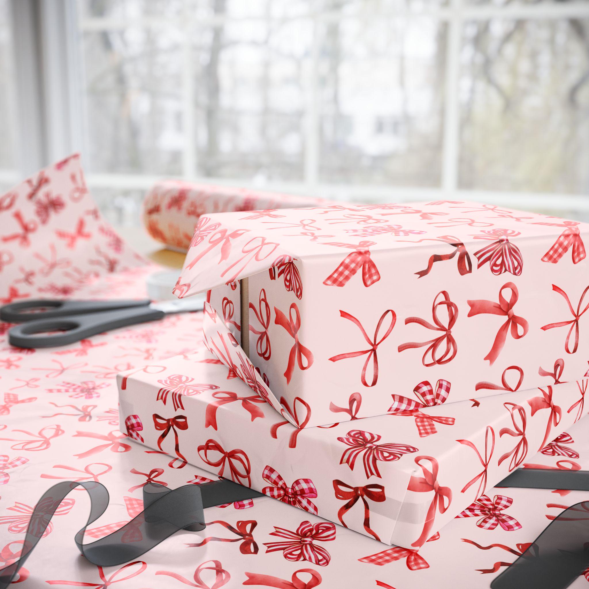 Coquette Christmas Gift Wrapping Paper, Pink and Red Coquette Wrapping ...