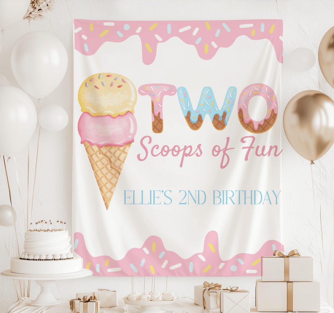 TWO Scoops of Fun Birthday Decorations, Two Sweet Birthday Banner, Ice ...