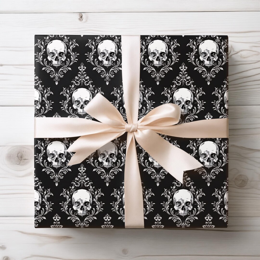Goth Wrapping Paper, Skull Wrapping Paper, Damask Wrapping Paper ...