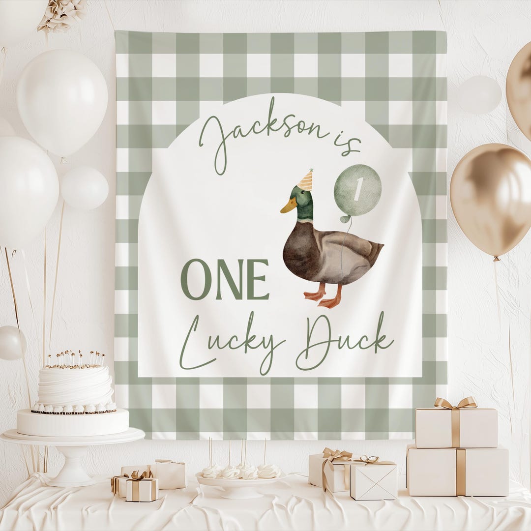 One Lucky Duck Birthday Backdrop, One Lucky Duck Welcome Sign, One ...