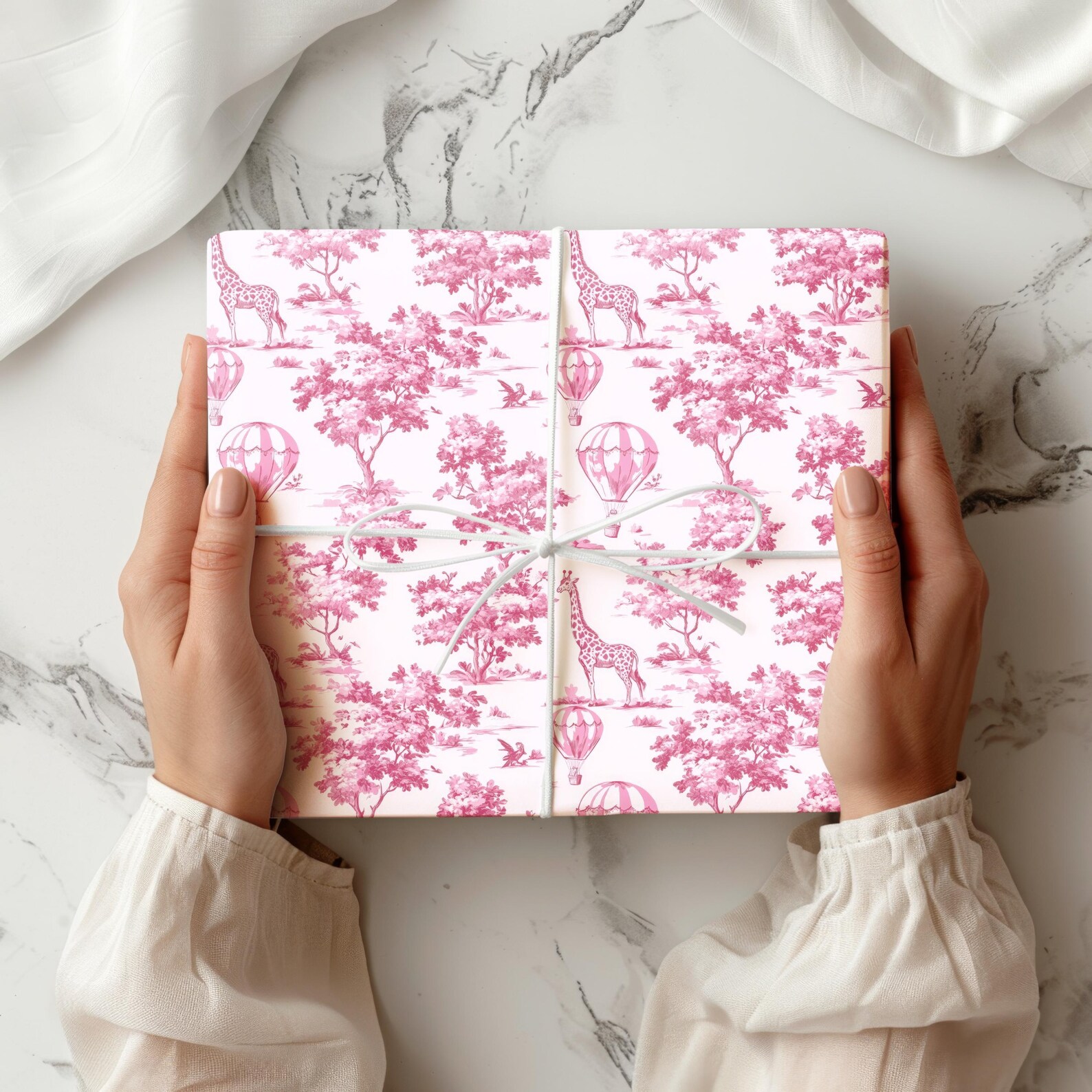 Pink Safari Toile Wrapping Paper, Pink Chinoiserie Wrapping Paper ...