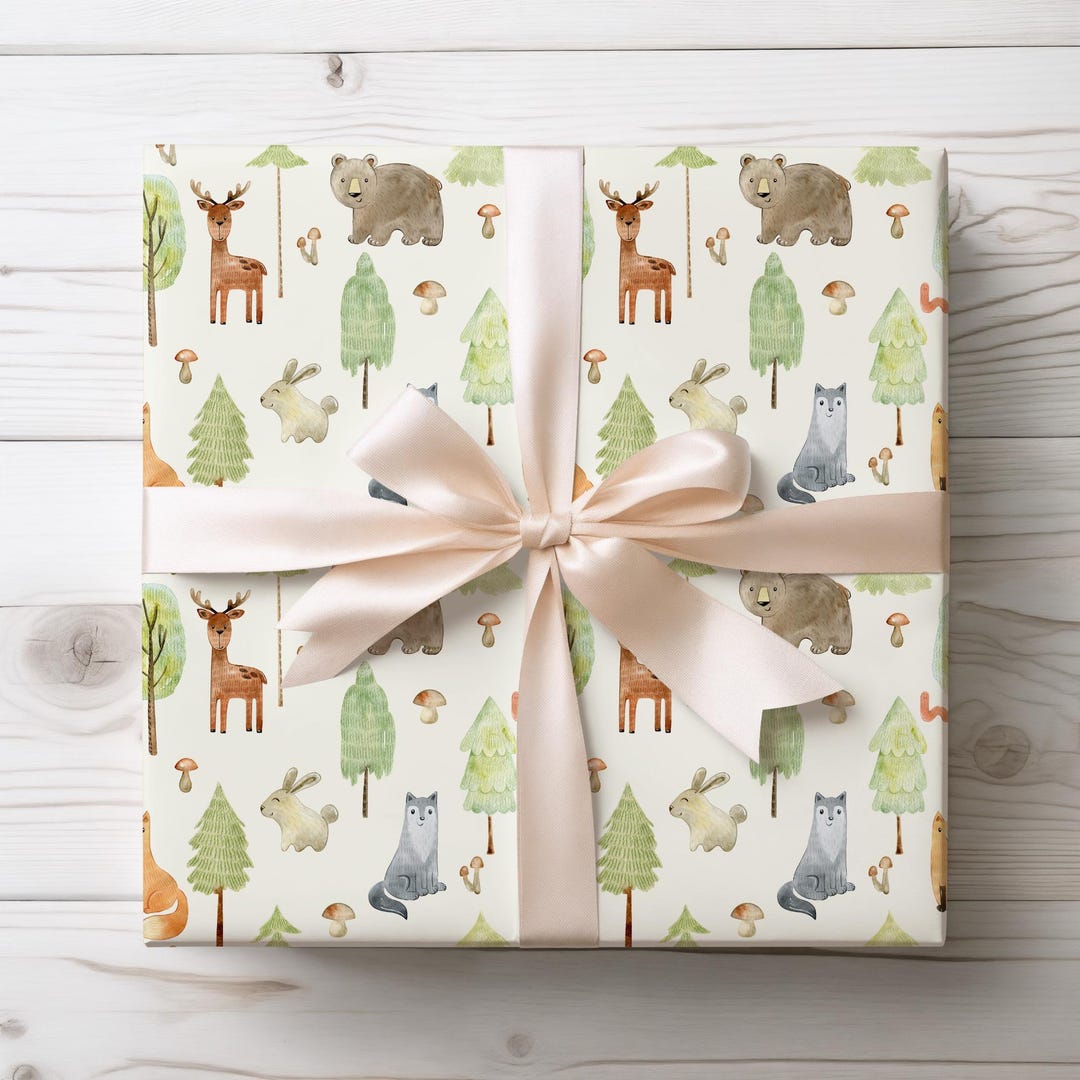 Woodland Animal Wrapping Paper, Woodland Gift Wrap, Woodland Birthday ...