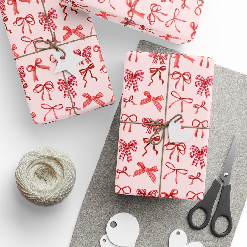 Coquette Christmas Gift Wrapping Paper, Pink and Red Coquette Wrapping ...