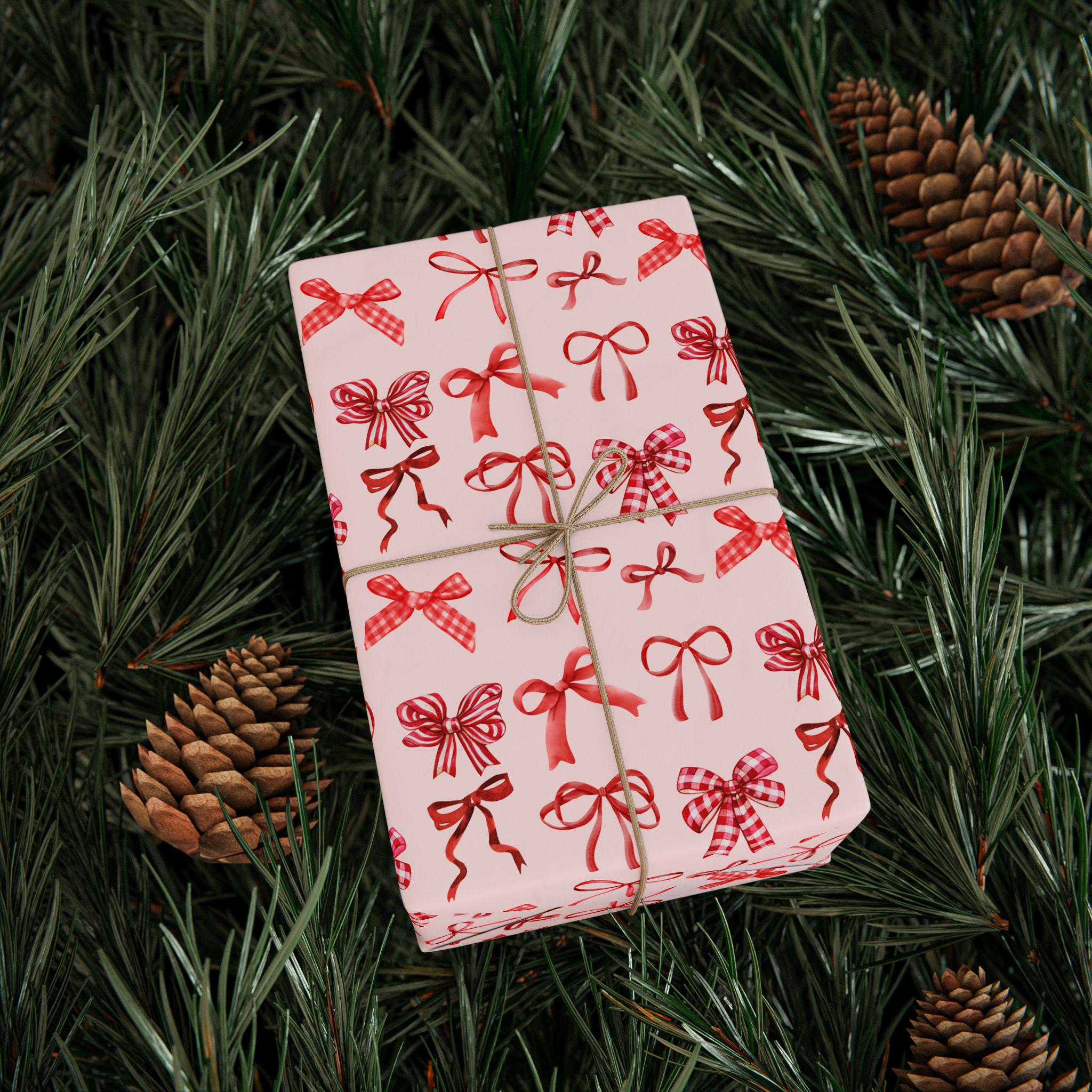 Coquette Christmas Gift Wrapping Paper, Pink and Red Coquette Wrapping ...