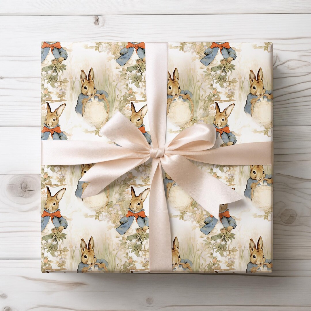 Vintage Rabbit Wrapping Paper, Classic Rabbit Gift Wrap, Elegant Baby ...