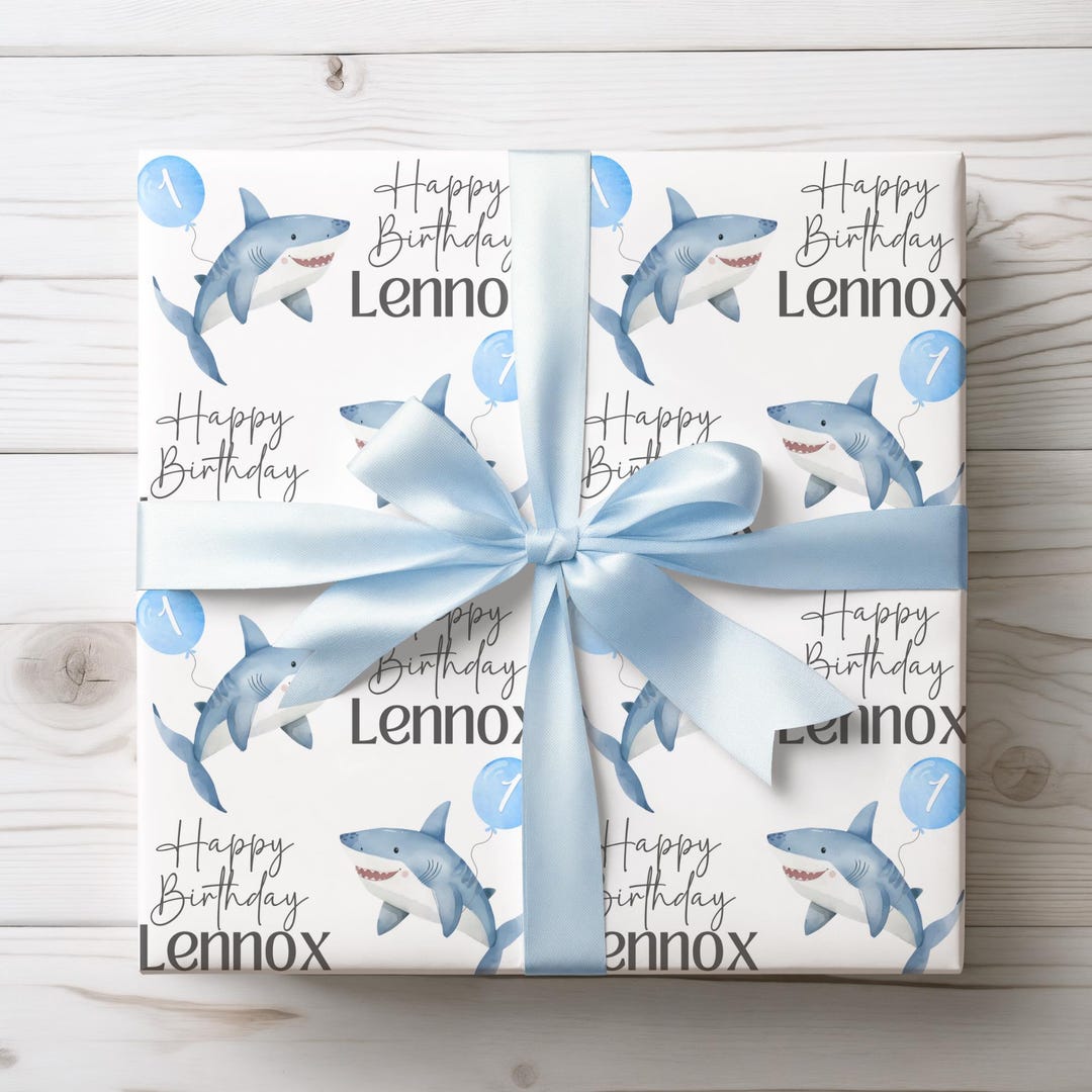 Shark Themed First Birthday Wrapping Paper, Personalized Shark Gift ...