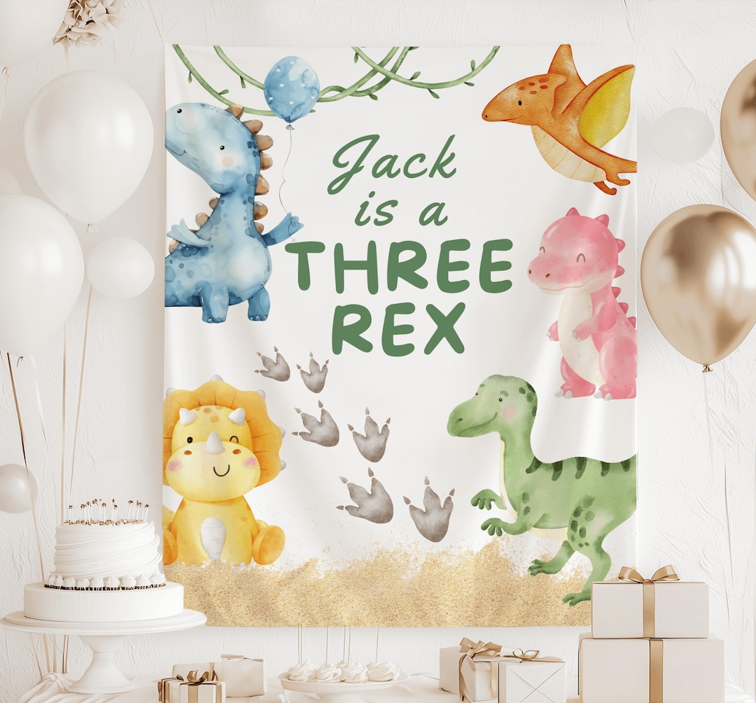THREE Rex Birthday Decorations, Three Rex Banner, Dinosaur Birthday ...