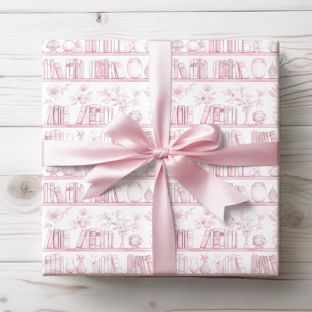 Toile Bookshelf Wrapping Paper, Bookish Gift Wrap, Chinoiserie Print ...