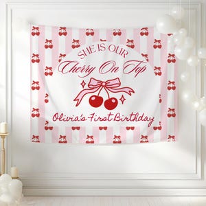 Cherry on Top Birthday Decorations, Cherry Coquette Birthday Backdrop ...