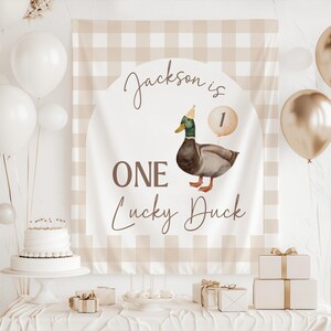 One Lucky Duck Birthday Backdrop, One Lucky Duck Welcome Sign, One ...