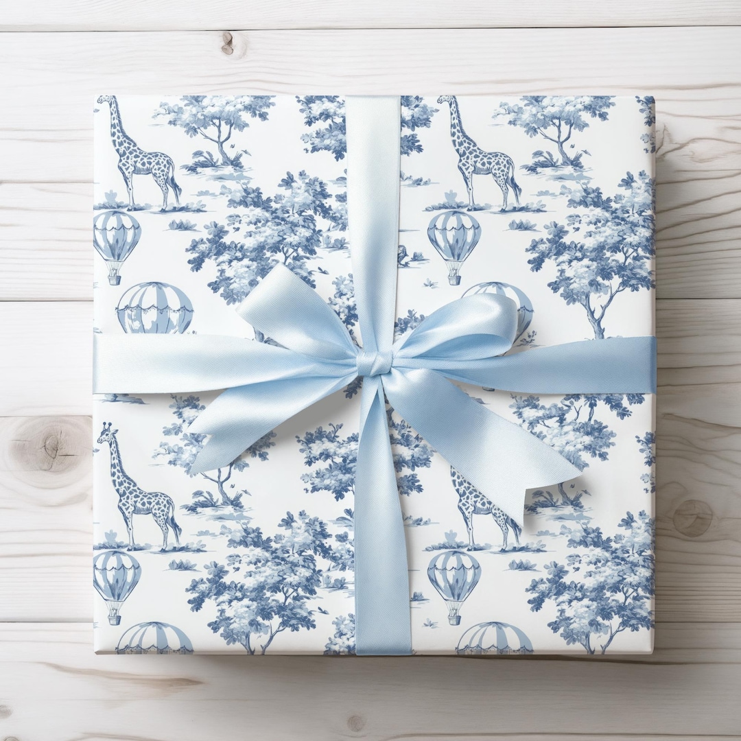 Blue Safari Toile Wrapping Paper, Blue Toile Gift Wrapping, Toile De ...